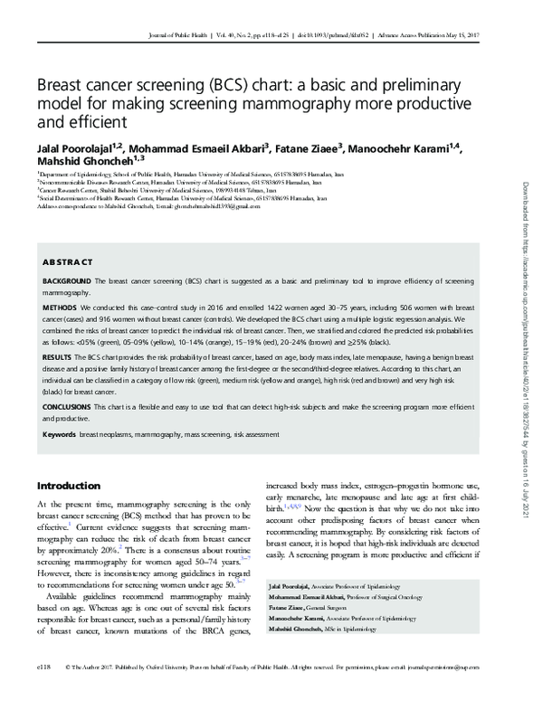 (PDF) Breast cancer screening (BCS) chart: a basic and preliminary ...