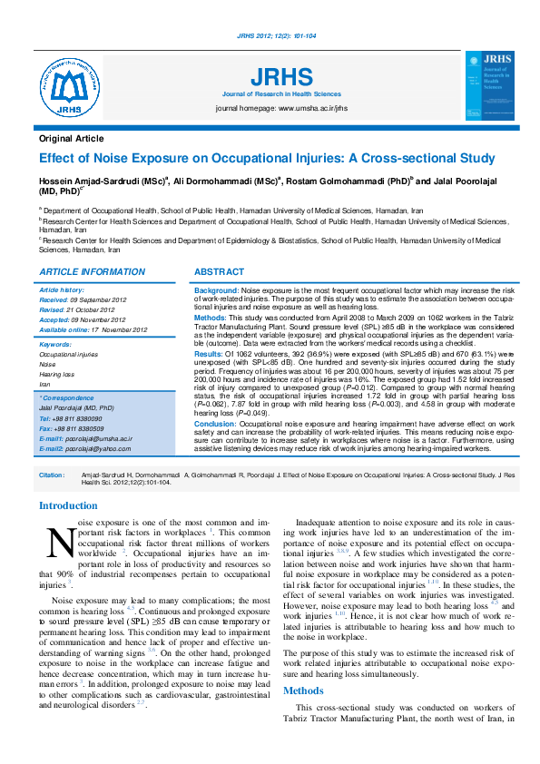 (PDF) Effect of Noise Exposure on Occupational Injuries: A Cross ...