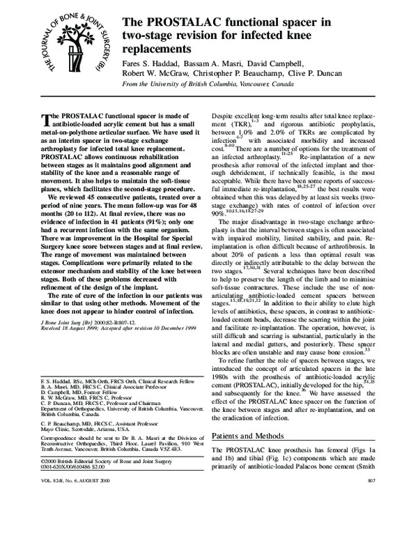 (PDF) The PROSTALAC Functional Spacer In Two-Stage Revision for ...