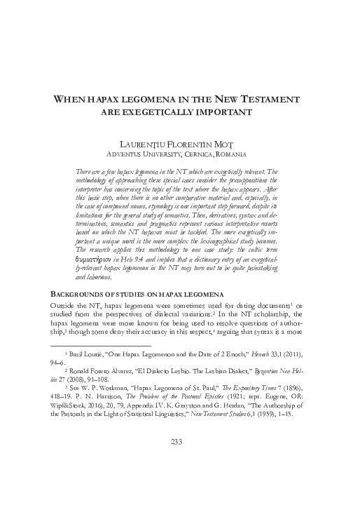 (PDF) When hapax legomena are exegetically important