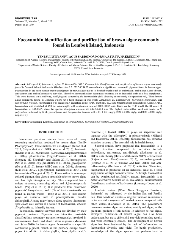 (PDF) Fucoxanthin identification and purification of brown algae ...