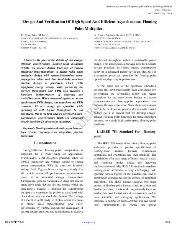 Pdf Ijert Design And Verification Of High Speed And Efficient Asynchronous Floating Point