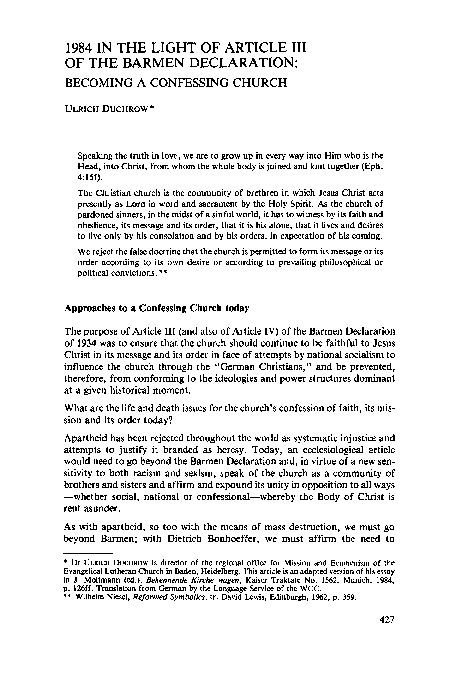 (PDF) 1984 in the Light of Article III of the Barmen Declaration ...