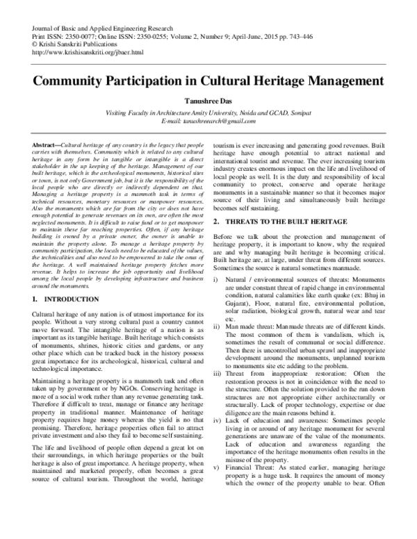 (PDF) Community Participation in Cultural Heritage Management