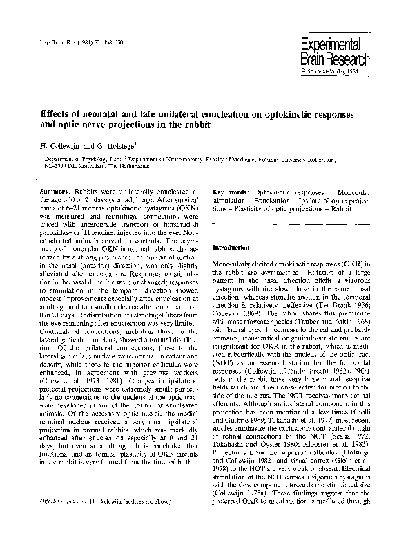 (PDF) Effects of neonatal and late unilateral enucleation on ...