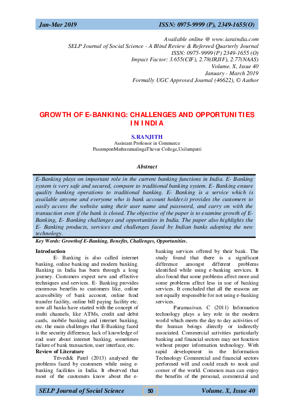 (PDF) GROWTH OF E-BANKING: CHALLENGES AND OPPORTUNITIES IN INDIA
