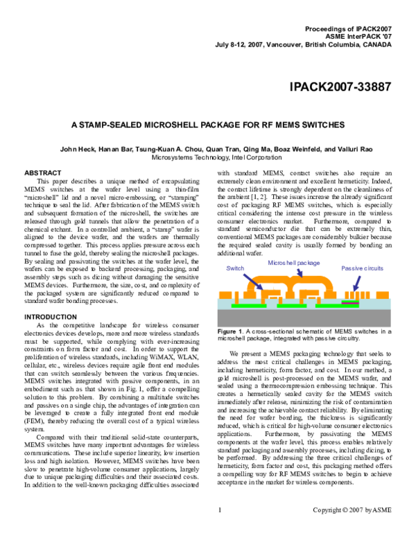 (PDF) A Stamp-Sealed Microshell Package for RF MEMS Switches