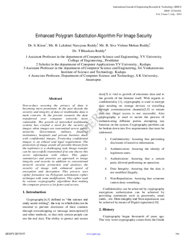 (PDF) IJERT-Enhanced Polygram Substitution Algorithm For Image Security