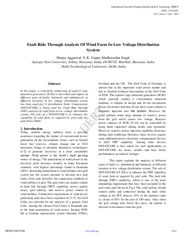 (PDF) IJERT-Fault Ride Through Analysis Of Wind Farm In Low Voltage Distribution System