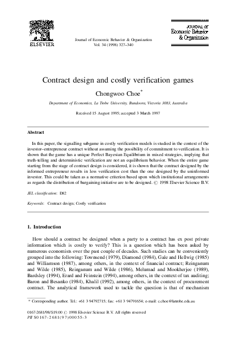 (PDF) Contract design and costly verification games