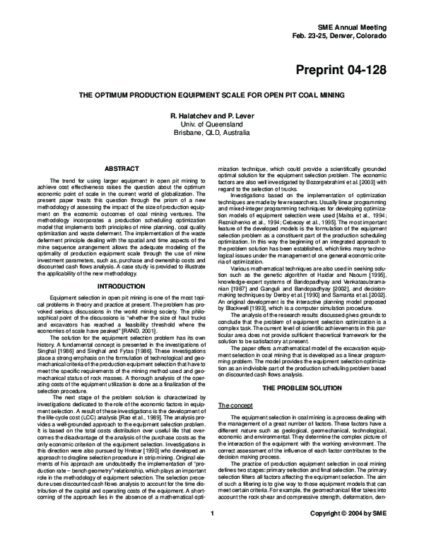 (PDF) The optimum production equipment scale for open pit mining