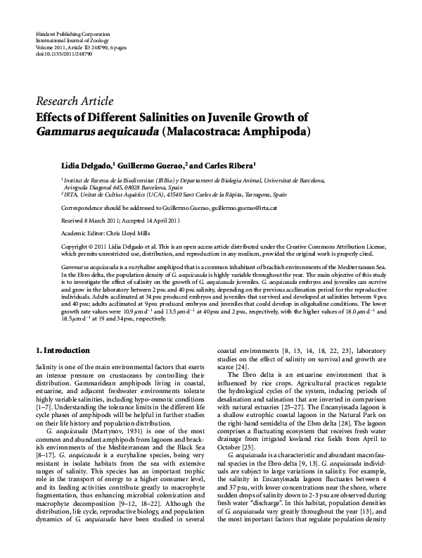 (PDF) Effects of Different Salinities on Juvenile Growth of Gammarus ...