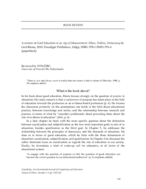 (PDF) A review of Good Education in an Age of Measurement: Ethics ...