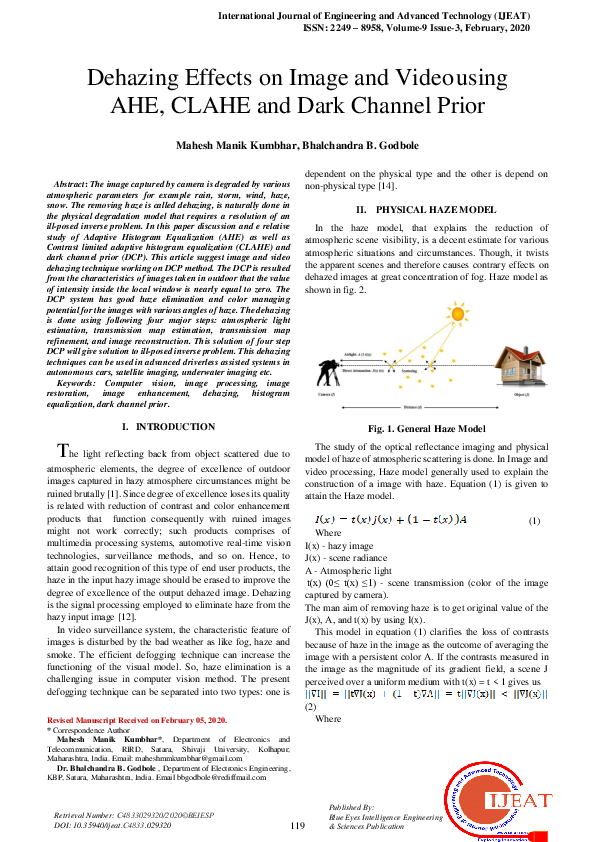 (PDF) Dehazing Effects on Image and Video using AHE, CLAHE and Dark ...