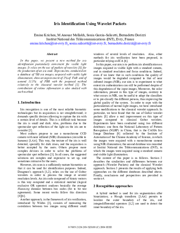 (PDF) Wavelet Packet Method for Iris Identification
