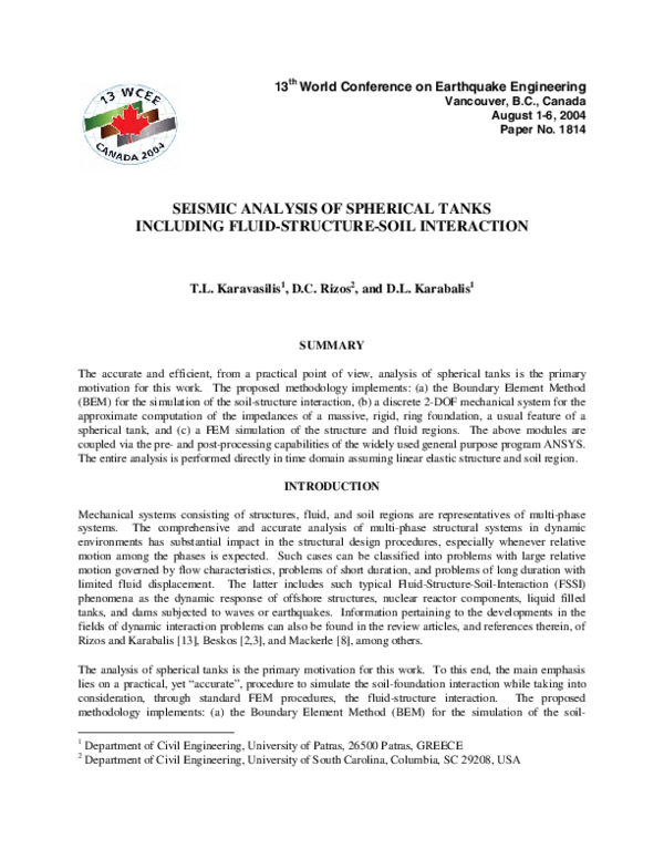 (PDF) Seismic analysis of spherical tanks including fluid-structure-soil interaction