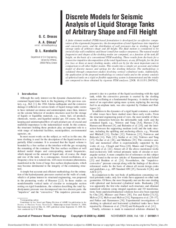 (PDF) Discrete Models for Seismic Analysis of Liquid Storage Tanks of ...