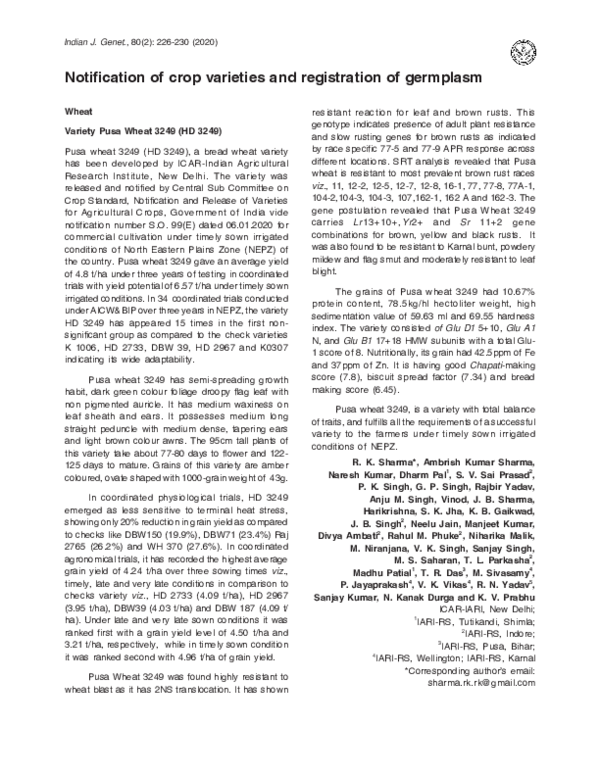 (PDF) Notification of crop varieties and registration of germplasm