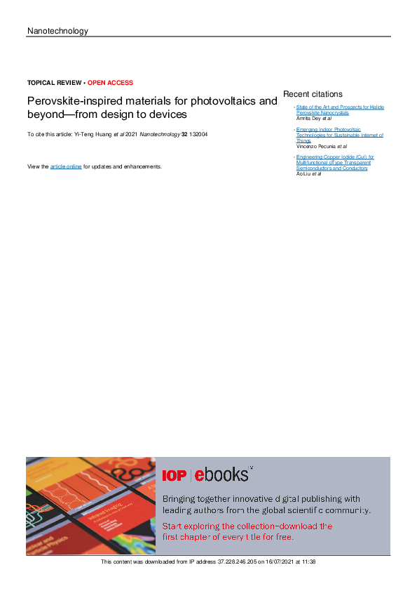 (PDF) Perovskite-inspired materials for photovoltaics and beyond—from design to devices
