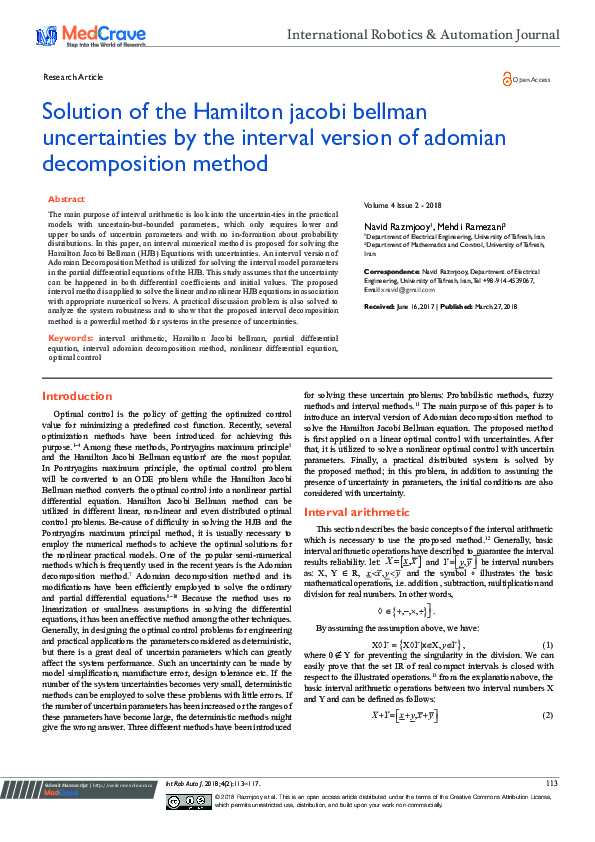 (PDF) Solution of the Hamilton jacobi bellman uncertainties by the interval version of adomian ...