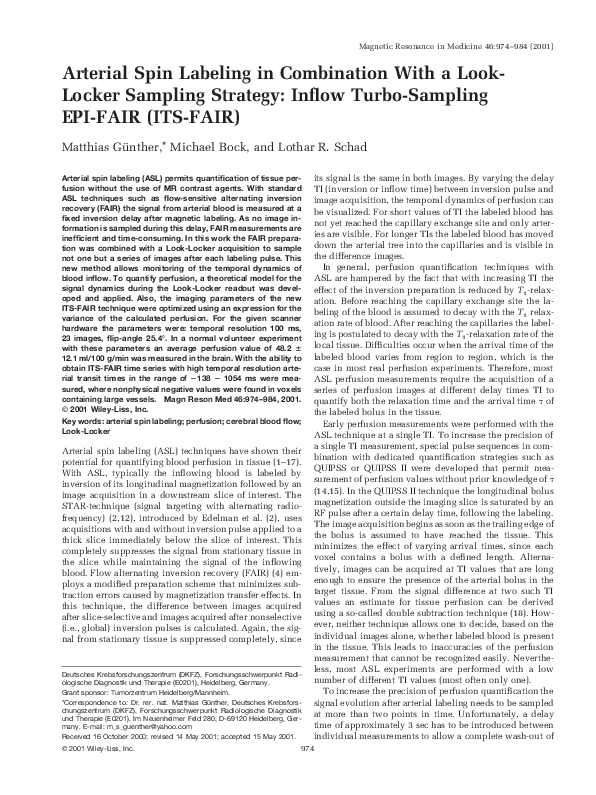 (PDF) Arterial spin labeling in combination with a look‐locker sampling strategy: Inflow turbo ...