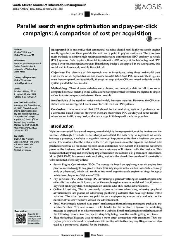 (PDF) Parallel search engine optimisation and pay-per-click campaigns ...