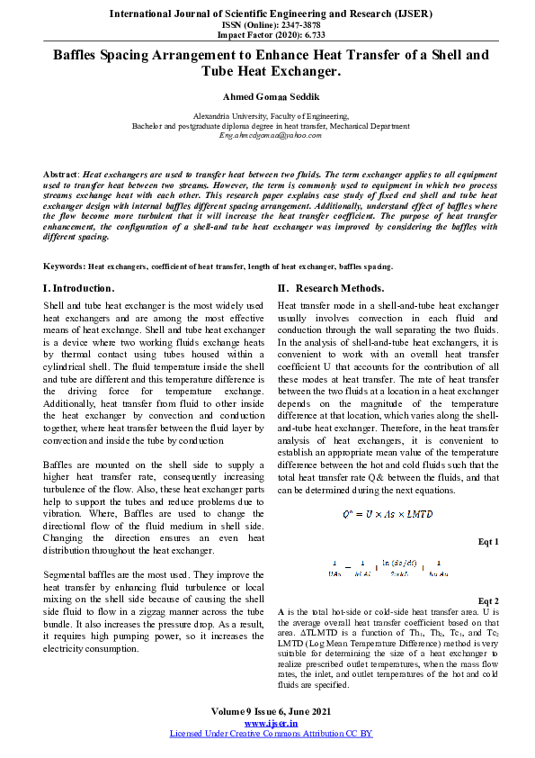 (DOC) Baffles Spacing Arrangement to Enhance Heat Transfer of a Shell ...