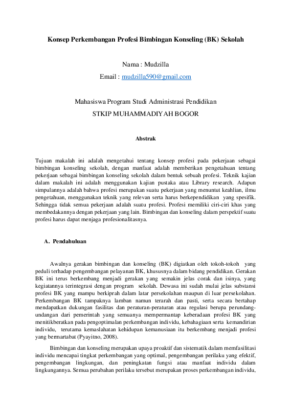 (PDF) Konsep Perkembangan Profesi Bimbingan Konseling (BK) Sekolah