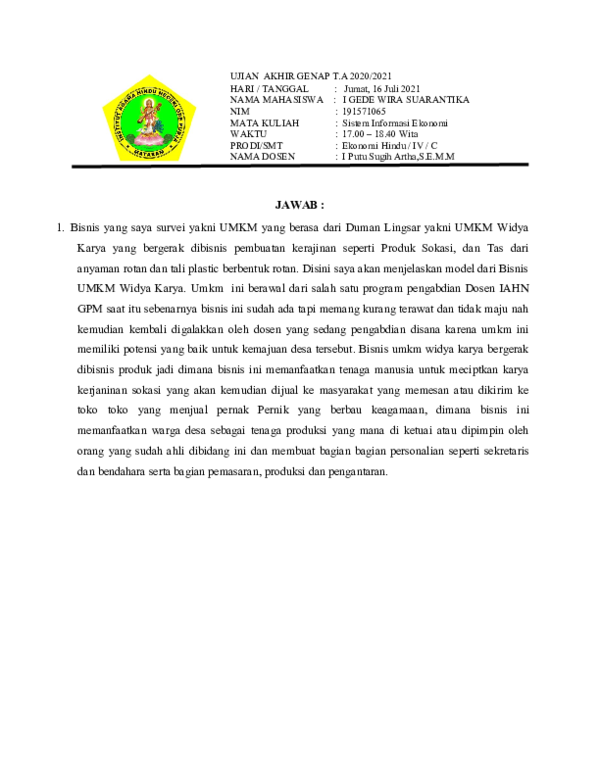 (DOC) UAS SIE I GEDE WIRA SUARANTIKA | I Gede Wira Suarantika - Academia.edu