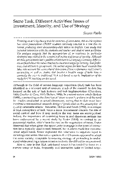(PDF) Same Task, Different Activities: Issues of Investment, Identity ...