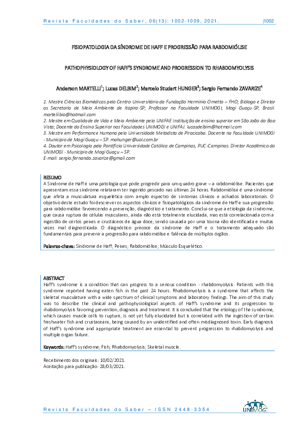 (PDF) FISIOPATOLOGIA DA SÍNDROME DE HAFF E PROGRESSÃO PARA RABDOMIÓLISE ...