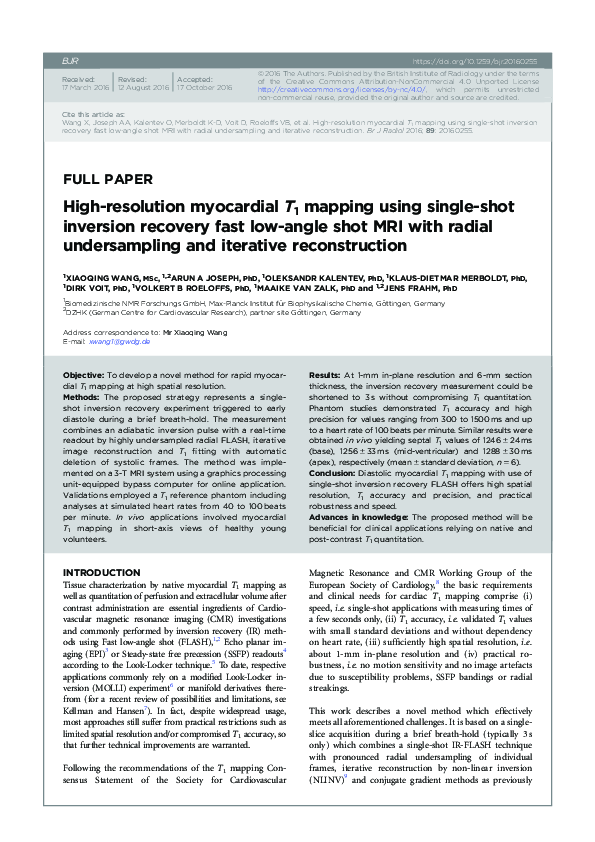 (PDF) High-resolution Myocardial T1 Mapping Using Single-shot Inversion ...
