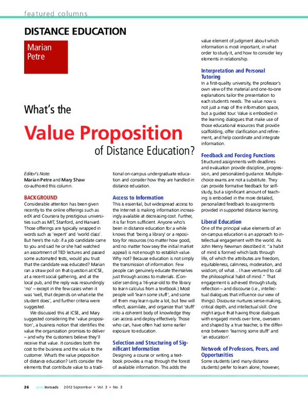(PDF) What's the value proposition of distance education?