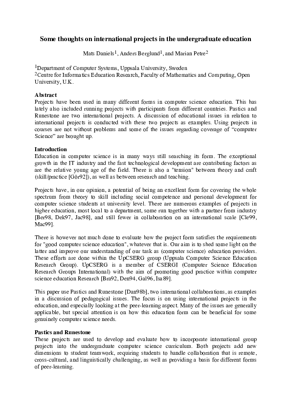 (PDF) Some thoughts on international projects in the undergraduate ...