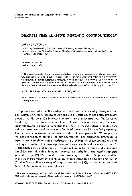 (PDF) Discrete time adaptive impulsive control theory