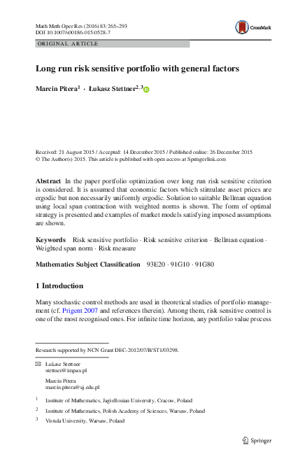(PDF) Long run risk sensitive portfolio with general factors