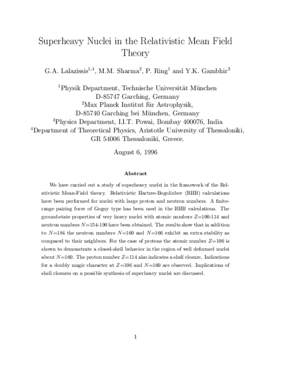 (PDF) Superheavy nuclei in the relativistic mean-field theory