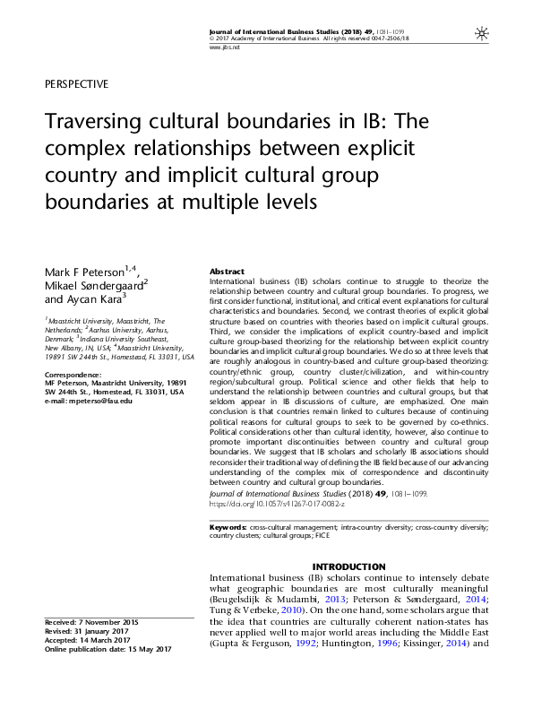 (PDF) Traversing cultural boundaries in IB: The complex relationships between explicit country ...