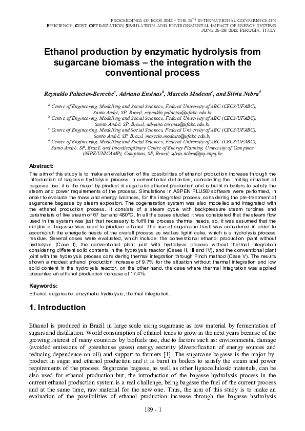 (PDF) Ethanol production by enzymatic hydrolysis from sugarcane biomass–the integration with the ...
