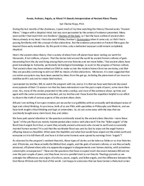 (PDF) Aeons, Archons, Angels, or Aliens? A Gnostic Interpretation of ...