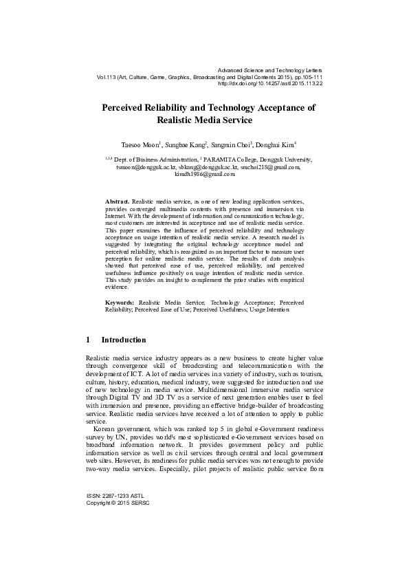 (PDF) Perceived Reliability and Technology Acceptance of Realistic ...