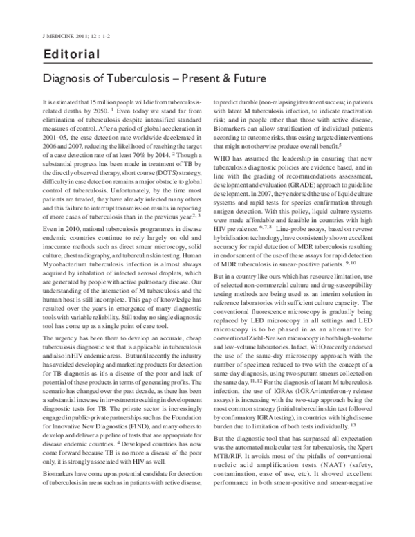 (PDF) Diagnosis of Tuberculosis – Present & Future