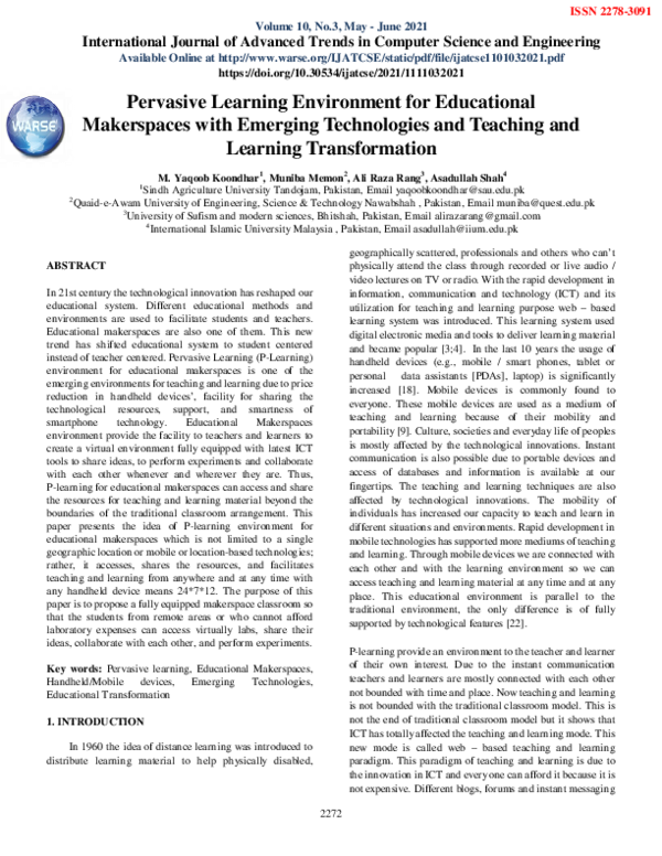 (PDF) Pervasive Learning Environment for Educational Makerspaces with ...