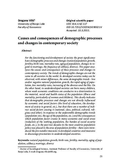 (PDF) Causes and consequences of demographic processes and changes in ...