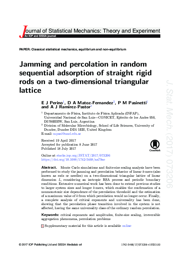 (PDF) Jamming and percolation in random sequential adsorption of straight rigid rods on a two ...