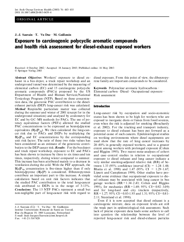 (PDF) Exposure to carcinogenic polycyclic aromatic compounds and health ...