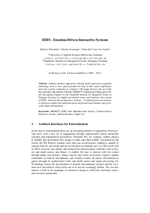 (PDF) EDIS -Emotion-Driven Interactive Systems