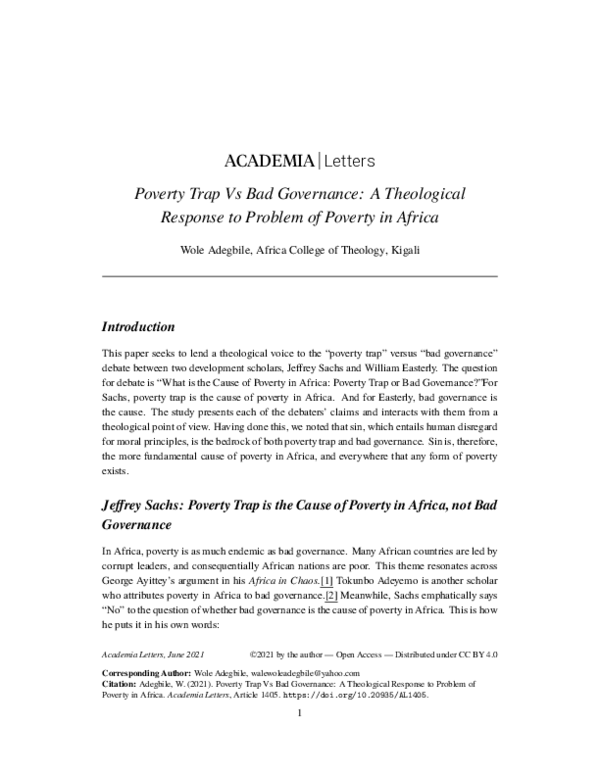 (PDF) Poverty Trap Vs Bad Governance: A Theological Response to Problem ...