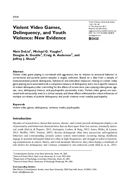 (PDF) Violent Video Games, Delinquency, and Youth Violence: New Evidence