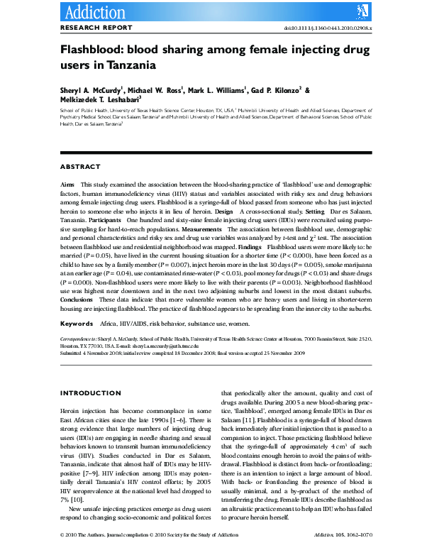 (PDF) Flashblood: blood sharing among female injecting drug users in ...